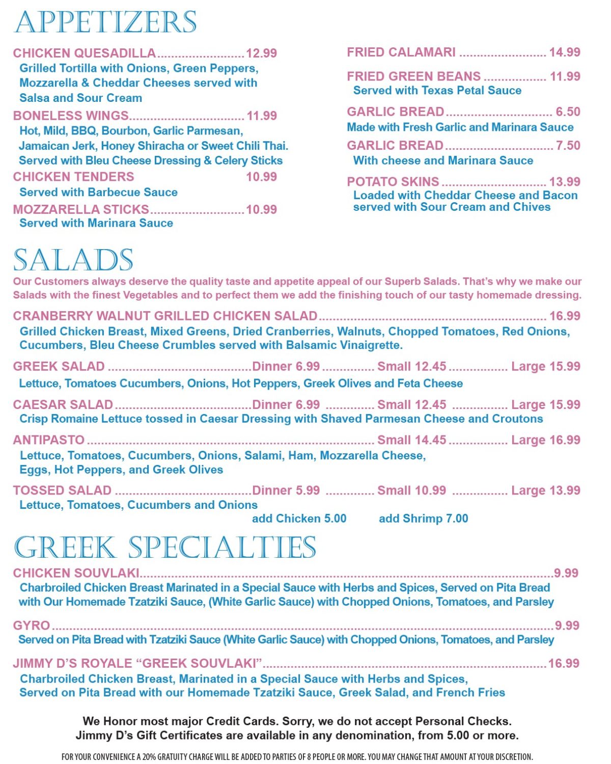 Menu – Jimmy D's Pizza Royal & Restaurant