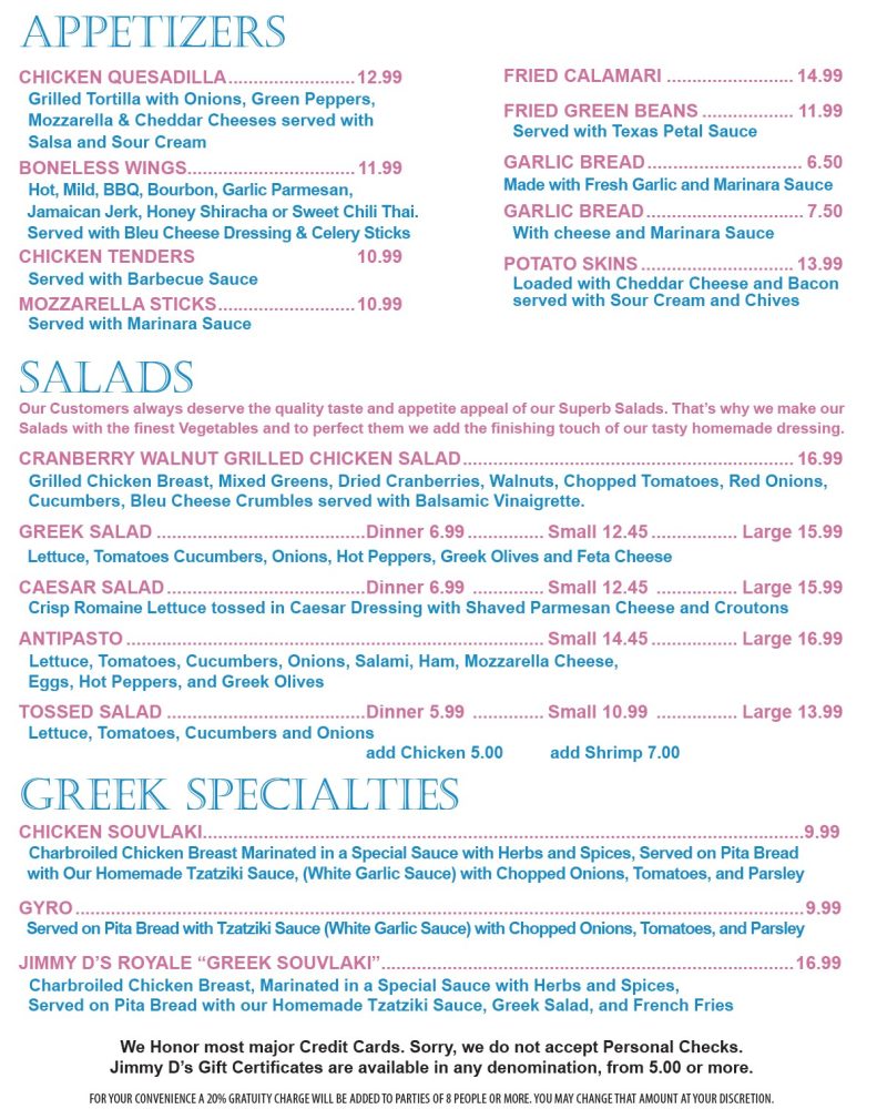 Menu – Jimmy D's Pizza Royal & Restaurant