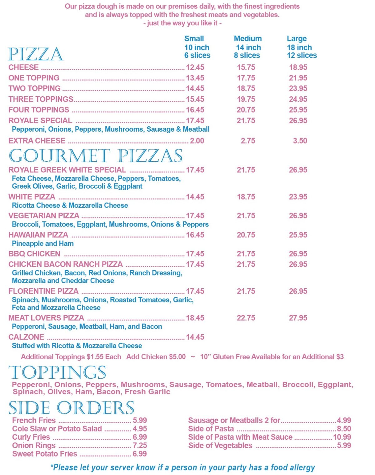 Menu – Jimmy D's Pizza Royal & Restaurant