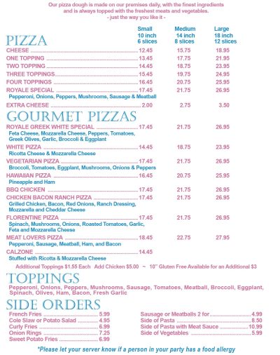 Menu – Jimmy D's Pizza Royal & Restaurant